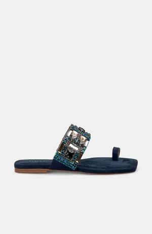 ALMA EN PENA Square Toe Beaded Sandal - Blue