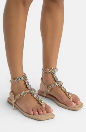 ALMA EN PENA Multicolour Rhinestone Sandal - Beige