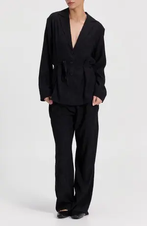 Ronen Chen Lightweight Textured Belted Blazer