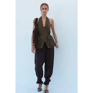 H&m Balloon Trousers With High Waist And Adjustable Hems - Dark Brown