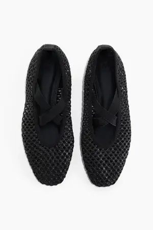 H&m Braided Ballet Flats With Crossover Straps - Black