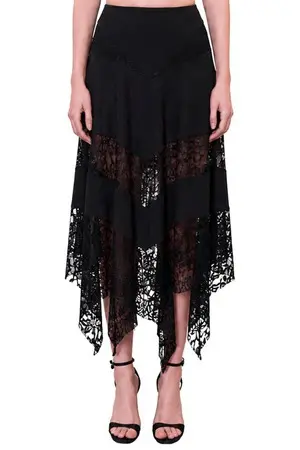 PCFG Asymmetric Lace Detail Flowing Skirt