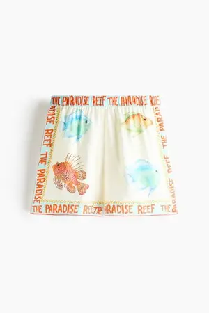 H&m Patterned Viscose-blend Shorts - White/fish