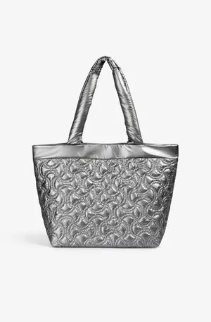 SCALPERS Quilted Shopper Bag With Double Handle And Metallic Skull Patch