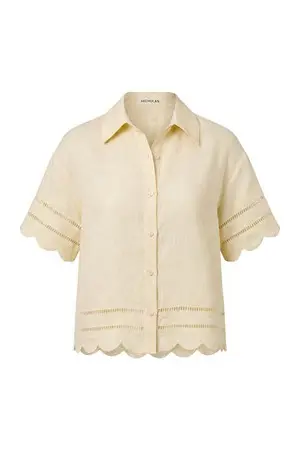 NICHOLAS Juni Linen Shirt With Scalloped Hem - Custard