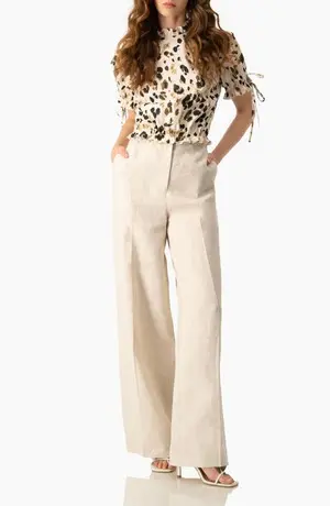 IVONNE High-waist Wide-leg Linen Tailored Pants