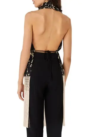 SEÑORITA Rocío Embroidered Silk Fringe Top