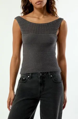 PACSUN Brielle Open Knit Tank Top - Gray