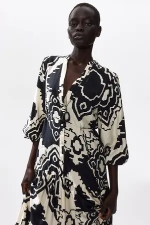 H&m Printed Tiered Dress - Black/patterned