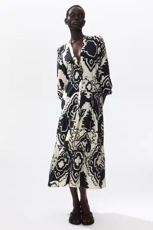 H&m Printed Tiered Dress - Black/patterned