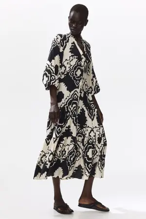 H&m Printed Tiered Dress - Black/patterned