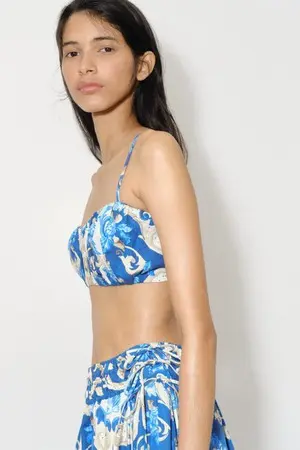 H&m Gathered Poplin Crop Top - Blue/patterned