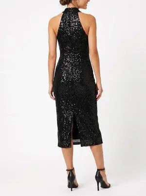 Rachel Rachel Roy Sequin Halter Neck Midi Dress - Black
