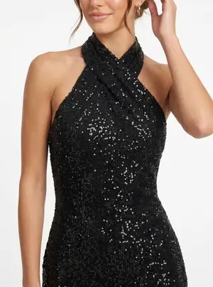Rachel Rachel Roy Sequin Halter Neck Midi Dress - Black