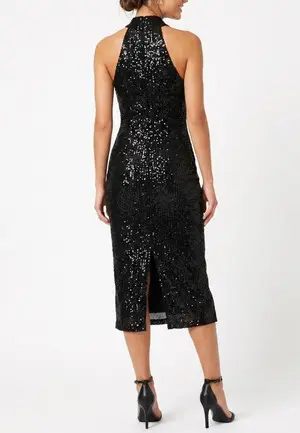 Rachel Rachel Roy Sequin Halter Neck Midi Dress - Black