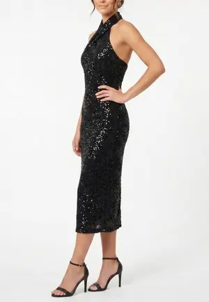 Rachel Rachel Roy Sequin Halter Neck Midi Dress - Black