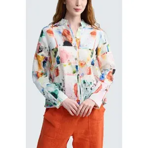 LUUKAA Avelia Painterly Print Linen Shirt