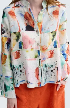LUUKAA Avelia Painterly Print Linen Shirt