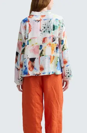 LUUKAA Avelia Painterly Print Linen Shirt