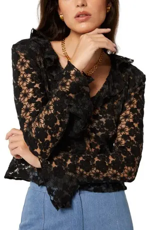 SEÑORITA Lucia Lace Blouse With Ruffles - Black