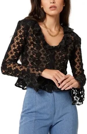 SEÑORITA Lucia Lace Blouse With Ruffles - Black