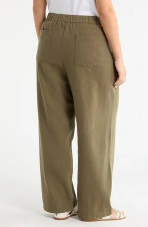 Eileen Fisher Organic Cotton & Organic Linen Straight Leg Drawstring Pants
