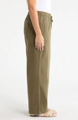 Eileen Fisher Organic Cotton & Organic Linen Straight Leg Drawstring Pants