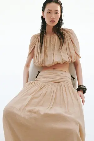 H&m Gathered Crêpe Skirt - Beige