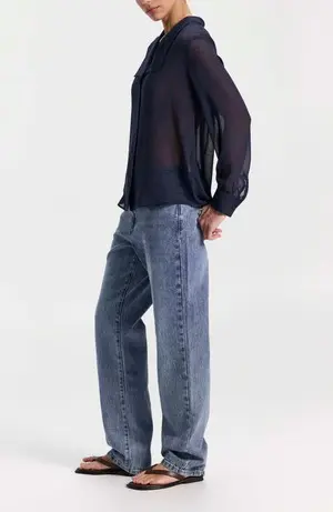 Ronen Chen Sheer Chiffon Button-front Blouse