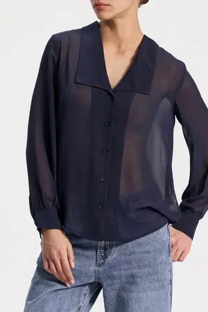 Ronen Chen Sheer Chiffon Button-front Blouse