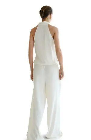 H&M Textured Drawstring Wide-leg Pants - Cream
