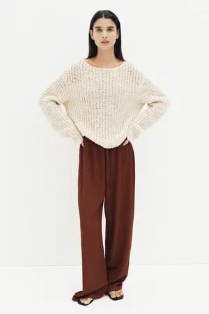 H&m Textured Drawstring Wide-leg Trousers - Rust Brown