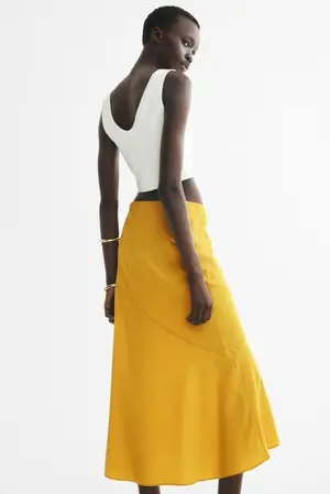 H&m Satin Slip Midi Skirt - Orange