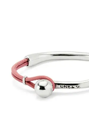 UNODE50 Sterling Plated Semi-rigid Bracelet With Pink Leather