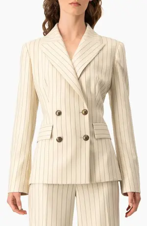 IVONNE Pinstripe Double-breasted Blazer - Beige