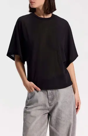 Ronen Chen Short-sleeve Batwing Knit Top - Black