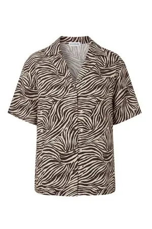 NICHOLAS Sonora Printed Button-up Relaxed Fit Cropped Shirt - Graphic Zebra