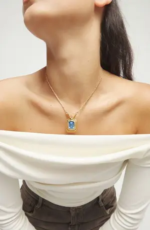 UNODE50 Plated Pendant Necklace With Blue Crystal