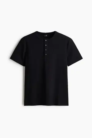H&m Slim Fit Henley Top - Black