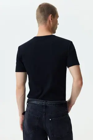 H&m Slim Fit Henley Top - Black