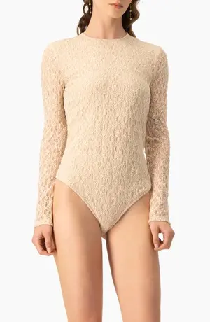 IVONNE Long Sleeve Fitted Crew Neck Stretch Lace Bodysuit