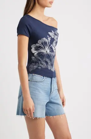 PACSUN Hibiscus Off The Shoulder Graphic Top