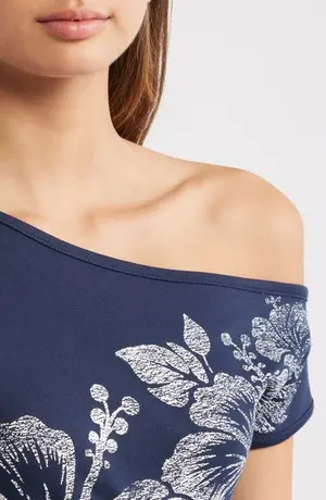 PACSUN Hibiscus Off The Shoulder Graphic Top