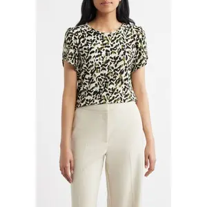 Anne Klein Animal Spot Tulip Sleeve Top - Bay Leaf Multi