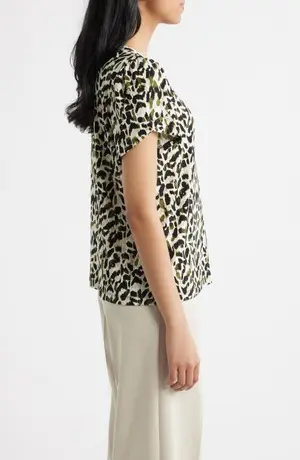 Anne Klein Animal Spot Tulip Sleeve Top