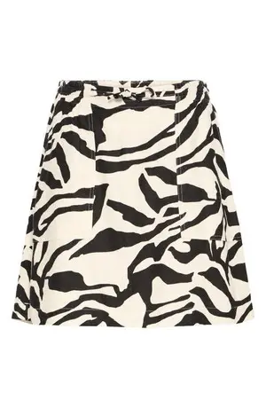 ICHI Printed Linen Blend Skirt