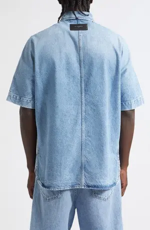Givenchy Couture Seam Short Sleeve Denim Button-up Shirt