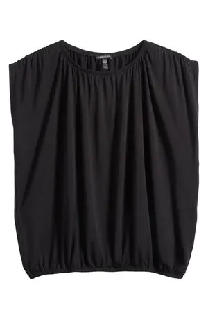 Eileen Fisher Boat Neck Top With Cap Sleeves And Elasticated Hem