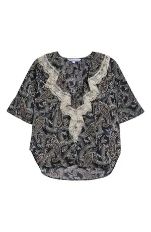 Veronica Beard Pamelis Paisley Ruffle Lace Trim Top