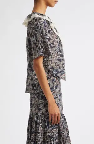Veronica Beard Pamelis Paisley Ruffle Lace Trim Top